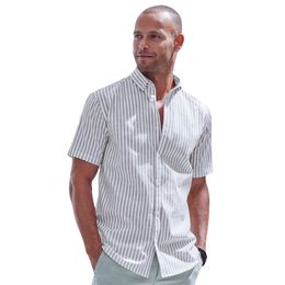 Kurzarmhemd John Devin "Regular Fit", Herren, Gr. XXL (45/46), N-Gr, grau, gestreift, Web, Obermaterial: 100% Baumwolle, gestreift, regular fit, Rundhals, abgesteppte Kante, Hemden, Streifenhemd mit Button-down-Kragen aus reiner Baumwolle