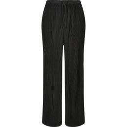 Stoffhose Urban Classics "Urban Classics Damen Ladies Plisse Pants", Damen, Gr. L, US-Gr&ouml;&szlig;en, schwarz, 100% Polyester, unifarben, loose fit, Hosen Stoffhose