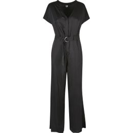 Jumpsuit Urban Classics "Urban Classics Damen Ladies Satin Wide Leg Belt Jumpsuit", Damen, Gr. S, US-Gr&ouml;&szlig;en, schwarz, 95% Polyester, 5% Elasthan, unifarben, loose fit, Overalls Jumpsuit