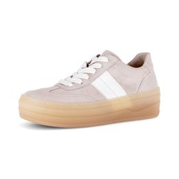 Plateausneaker Gabor, Damen, Gr. 44, beige, Nappaleder, Veloursleder, Schuhe Plateausneaker, Freizeitschuh, Halbschuh, Schn&uuml;rschuh mit transparenter Laufsohle