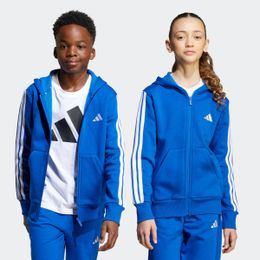 Kapuzensweatjacke adidas Sportswear "J 3S FL FZ HD", M&auml;dchen, Gr. 176, blau (royal blau, wei&szlig;), Obermaterial: 55% Baumwolle, 36% Polyester, 9% Viskose, Sweatjacken