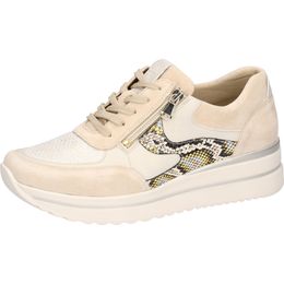 Waldl&auml;ufer Keilsneaker WALDL&Auml;UFER "K-LUANA-Soft", Damen, Gr. 8 (42), creme, goldfarben, Nappaleder, Nubukleder, Textil, Veloursleder, Reptilienpr&auml;gung, kontrastfarbene Details, metallic, Schuhe Keilsneaker, Komfortschuh mit Bungeez-Funktion f&uuml;r Hallux Valgus, K-Weite