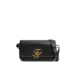 Umh&auml;ngetasche Tommy Hilfiger "TH SCRIPT FLAP CROSSOVER", Damen, Gr. B/H/T: 22,5cm x 12cm x 6cm, schwarz, Leder, Taschen Umh&auml;ngetasche, Schultertasche, Handtasche, Mulitfach, Clutch mit Logo