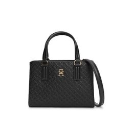 Tragetasche Tommy Hilfiger "TH DAILY MINI TOTE MONO", Damen, Gr. B/H/T: 21,5cm x 15,5cm x 10cm, schwarz, Lederimitat, Taschen Tragetasche, Damen Handtasche, Umh&auml;ngetasche, Schultertasche mit TH-Schmuckelement