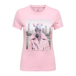 Kurzarmshirt Only "ONLVIBE LIFE S/S GLASSES TOP BOX JRS", Damen, Gr. S, romance rose print:vibe zebra big city, Jersey, Obermaterial: 100% Baumwolle, regular fit normal, Rundhals, Shirts, Baumwolle, regular fit, Rundhals