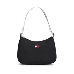 Schultertasche Tommy Jeans "TJW ESS DAILY SHOULDER BAG", Damen, Gr. B/H/T: 25cm x 18cm x 8cm, schwarz, Textil, Taschen Schultertasche, Damen Umh&auml;ngetasche, Handtasche, Tragetasche mit Logo-Aufn&auml;her