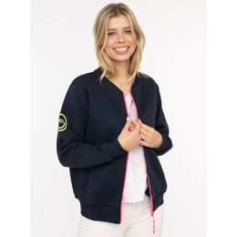 Sweatjacke Zwillingsherz "Smile Regenbogen", Damen, Gr. S/M, marine, Sweatware, Obermaterial: 50% Baumwolle, 50% Polyester, bequem h&uuml;ftbedeckend, ohne Ausschnitt, angesetztes B&uuml;ndchen, Sweatjacken Sweatjacke, mit Rei&szlig;verschluss, Rippb&uuml;ndchen, Eingriffstaschen, gro&szlig;er Stickerei