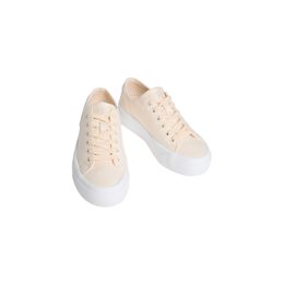 Plateausneaker Calvin Klein Jeans "VULC FLATFORM LOW CV MG", Damen, Gr. 42, beige, Textil, unifarben, Schuhe Plateausneaker, Schn&uuml;rschuh, Freizeitschuh, Halbschuh mit seitlichem Logo