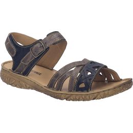 Sandale Josef Seibel "Ivy 08", Damen, Gr. 38, blau kombiniert, Leder, used, Schuhe Sandale, Klettschuh, Riemchensandale in Komfort-Schuhweite G (=weit)
