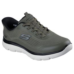 Slip-On Sneaker Skechers "SUMMITS-LEYTER", Damen, Gr. 39, oliv, schwarz, Synthetik, Textil, Schuhe Slip-On Sneaker, Slipper, Schn&uuml;rschuh mit Handsfree Slip-Ins Funktion