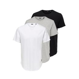 Only & Sons Rundhalsshirt ONLY & SONS "ONSMATT LONGY SS TEE 3-PACK", Herren, Gr. L, hellwei&szlig; pack:1hellwei&szlig; 1schwarz 1lgm, Single Jersey, Obermaterial: 100% Baumwolle, unifarben, relaxed fit normal, Rundhals, Shirts Rundhalsshirt