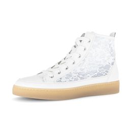 Plateausneaker Gabor, Damen, Gr. 43, wei&szlig;, Nappaleder, Textil, Schuhe Plateausneaker, Schn&uuml;rschuh, Freizeitschuh, High-Top-Sneaker mit modischer Stickerei
