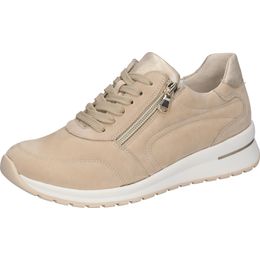 Waldl&auml;ufer Keilsneaker WALDL&Auml;UFER "H-INESSA", Damen, Gr. 4,5 (37,5), hellbeige, goldfarben, Nappaleder, Nubukleder, Schuhe Keilsneaker, Bequemschuh, Schn&uuml;rschuh, Halbschuh in Komfortweite H (= sehr weit)