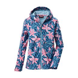 Softshelljacke Killtec "KOS 154 GRLS SFTSHLL JCKT", Kinder, Gr. 116, blau, Oberseite: 100% Polyester;R&uuml;ckseite: 100% Polyester;Futter: 100% Polyester, Jacken Softshelljacke, Wind- und wasserabweisende Kinderjacke mit buntem Print