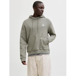 Jack & Jones Kapuzensweatshirt JACK & JONES "JCOFLARE BACK PHOTO PRINT SWEAT HOOD", Herren, Gr. XL, vetiver, angeraute Sweatware, Obermaterial: 100% Baumwolle, unifarben, relaxed fit, Rippb&uuml;ndchen, Sweatshirts