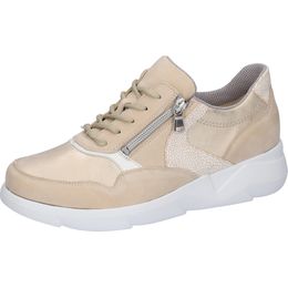 Waldl&auml;ufer Sneaker WALDL&Auml;UFER "K-FUNKY", Damen, Gr. 7 (40,5), hellbeige, goldfarben, wei&szlig;, Nappaleder, Nubukleder, Veloursleder, unifarben mit Farbeinsatz, Schuhe Sneaker, Schn&uuml;rschuh, Komfortschuh mit seitlichem Rei&szlig;verschluss, K-Weite