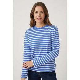 Marc O'Polo Longsleeve MARC O'POLO DENIM, Damen, Gr. L, medium blau, Jersey, Obermaterial: 100% Baumwolle, geringelt, regular fit normal, Rundhals, Shirts, regular fit, aus Heavy Slub Jersey, Rundhals