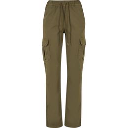 Cargohose Urban Classics "Urban Classics Damen Ladies High Waist Twill Cargo Pants", Damen, Gr. L, US-Gr&ouml;&szlig;en, tiniolive, 98% Baumwolle, 2% Elasthan, unifarben, loose fit, Hosen Cargohose