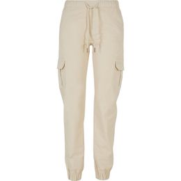 Cargohose Urban Classics "Urban Classics Damen Ladies High Waist Cargo Jogging Pants", Damen, Gr. L, US-Gr&ouml;&szlig;en, sandwei&szlig;, 98% Baumwolle, 2% Elasthan, unifarben, normal, Hosen Cargohose