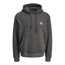 Jack & Jones Kapuzensweatshirt JACK & JONES "JCOFLARE BACK PHOTO PRINT SWEAT HOOD", Herren, Gr. L, pavement, angeraute Sweatware, Obermaterial: 100% Baumwolle, unifarben, relaxed fit, Rippb&uuml;ndchen, Sweatshirts