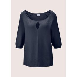 Madeleine Mode Longpullover MADELEINE "Pullover Halbarm-Pullover in kastiger Form", Damen, Gr. 40/42, blau (marine), Obermaterial: 50% Baumwolle CO. 50% Viskose CV., Modern, gerade, U-Boot-Ausschnitt, Pullover Longpullover