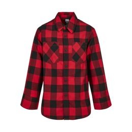 Langarm-Poloshirt Urban Classics "Urban Classics Herren Boys Checked Flanell Shirt", M&auml;dchen, Gr. 146/152, schwarz, rot, 100% Baumwolle, kariert, normal, amerikanischer Ausschnitt, Shirts