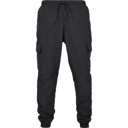 Stoffhose Urban Classics "Urban Classics Herren Cargo Nylon Track Pants", Herren, Gr. 4XL, US-Gr&ouml;&szlig;en, schwarz, 100% Polyamid, unifarben, normal, Hosen Stoffhose