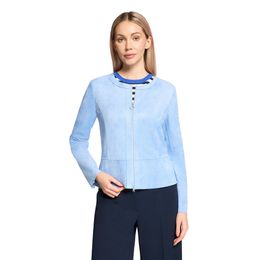 Jackenblazer Betty Barclay "Damen mit Rei&szlig;verschluss", Damen, Gr. 38, azurine, Samt, Obermaterial: 92% Polyester, 8% Elasthan, sehr schmal normal, Rundhals, Blazer