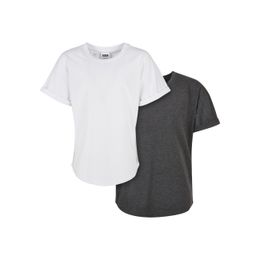 Kurzarmshirt Urban Classics "Urban Classics Herren Boys Long Shaped Turnup Tee 2-Pack", M&auml;dchen, Gr. 146/152, charcoal wei&szlig;, 100% Baumwolle, unifarben, oversize, Rundhals, Shirts