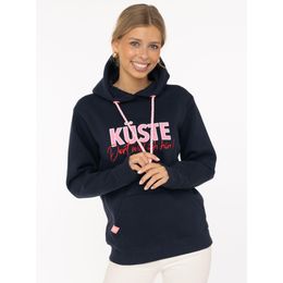 Hoodie Zwillingsherz "K&uuml;ste", Damen, Gr. L/XL, marine, Sweatware, Obermaterial: 50% Baumwolle, 50% Polyester, comfort fit h&uuml;ftlang, ohne Ausschnitt, angesetztes B&uuml;ndchen, Sweatshirts Hoodie, statement Stickerei, gestreifte Kordel, Kapuze