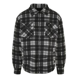 Langmantel Urban Classics "Urban Classics Herren Plaid Teddy Lined Shirt Jacket", Herren, Gr. L, schwarz, wei&szlig;, 100% Polyester, M&auml;ntel