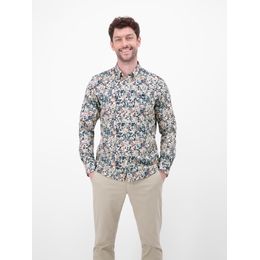 Langarmhemd Lerros "Langarmhemd mit floralem Alloverprint", Herren, Gr. L, Normalgr&ouml;&szlig;en, wei&szlig;, 97% Baumwolle, 3% Elasthan, Hemden