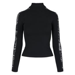 T-Shirt Urban Classics "Urban Classics Damen Ladies Lace Striped LS", Damen, Gr. 5XL, schwarz, 95% Baumwolle, 5% Elasthan, gestreift, slim fit, amerikanischer Ausschnitt, Shirts T-Shirt