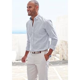 Langarmhemd John Devin "Regular Fit", Herren, Gr. XXL (45/46), N-Gr, grau, gestreift, Web, Obermaterial: 100% Baumwolle, gestreift, regular fit normal, Rundhals, Manschette, Hemden, Streifenhemd mit Button-down-Kragen, aus reiner Baumwolle