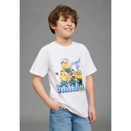 T-Shirt Kidsworld "MINIONS T-Shirt: BANANAS", Jungen, Gr. 104/110, wei&szlig;, Single Jersey, Obermaterial: 100% Baumwolle, bedruckt, Basic normal, Rundhals, abgesteppte Kante, Shirts T-Shirt, f&uuml;r Jungen, Kurzarm, aus Baumwolle