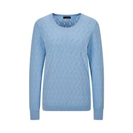 Rundhalspullover GOLDNER "Baumwollpullover mit Zick-Zack-Muster", Damen, Gr. 50, blau (hellblau), Obermaterial: 80% Baumwolle CO. 20% Polyamid PA., gerade, Pullover Rundhalspullover, moderner Wellenstrick