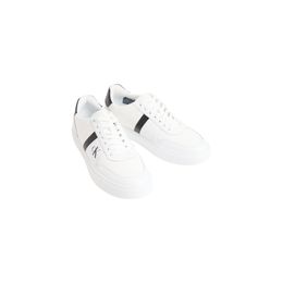 Plateausneaker Calvin Klein "CLASSIC CUPS LACE LTH EMB TONGUE", Herren, Gr. 40, wei&szlig;, schwarz, Leder, kontrastfarbene Details, Schuhe Plateausneaker, Basket-Sneaker, Halbschuh, Schn&uuml;rschuh mit seitlichem CK-Logo