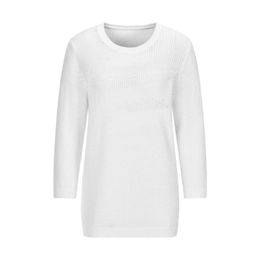 Rundhalspullover GOLDNER "Baumwollpullover mit Struktur", Damen, Gr. 46, wei&szlig; (cremewei&szlig;), Obermaterial: 100% Baumwolle CO., gerade, Pullover Rundhalspullover, modischer Strukturstrick
