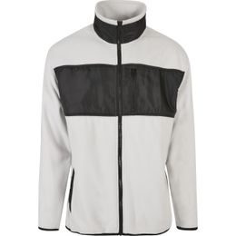Fleecejacke Urban Classics "Urban Classics Herren Patched Micro Fleece Jacket", Jungen, Gr. L, wolfgrau, 100% Polyester, unifarben, oversize, Rundhals, Jacken Fleecejacke