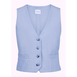 Madeleine Mode Kurzweste MADELEINE "Weste &Auml;rmellose Weste", Damen, Gr. 48, blau (gletscherblau), Obermaterial: 65% Viskose CV. 30% Polyamid PA. 5% Elasthan EL., Modern, normal, V-Ausschnitt, Westen
