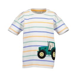 T-Shirt Blue Seven, Jungen, Gr. 122, wei&szlig;, Single Jersey, Obermaterial: 100% Baumwolle, bedruckt, geringelt, gestreift, Basic normal, Rundhals, Shirts T-Shirt, mit geringeltem, gestreiftem und bedrucktem Design, Allover-Druck