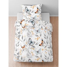 Bettw&auml;sche Biberna Gr. 3, wei&szlig; (wei&szlig;, bedruckt), B/L: 155cm x 220cm, Lyocell, B/L: 80cm x 80cm, 2 Stk., Lyocell, 100% Lyocell TENCEL&trade;, Bettw&auml;sche, Bettw&auml;sche