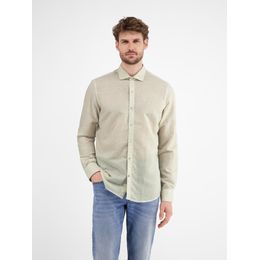 Langarmhemd Lerros "Langarmhemd mit Haifischkragen, floral bedruckt", Herren, Gr. M, Normalgr&ouml;&szlig;en, wei&szlig;, 55% Leinen, 45% Baumwolle, Hemden