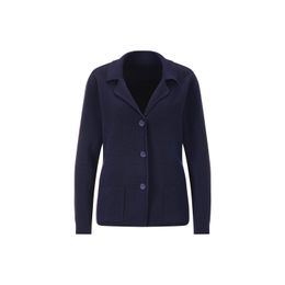Jackenblazer GOLDNER "Kurzgr&ouml;&szlig;e Milano-Ripp-Blazer mit Reverskragen", Damen, Gr. 23, blau (marine), Obermaterial: 50% Baumwolle CO. 50% Polyacryl PAN., schmal, Blazer, figurschmeichelender Schnitt