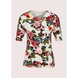 Madeleine Mode Longpullover MADELEINE "Pullover Rundhals-Pullover mit Unikat-Print", Damen, Gr. 36/38, wei&szlig; (wollwei&szlig;, rot, multicolor), Obermaterial: 71% Viskose CV. 29% Polyamid PA., Modern, normal, Pullover Longpullover