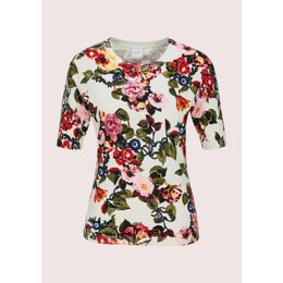 Madeleine Mode Longpullover MADELEINE "Pullover Rundhals-Pullover mit Unikat-Print", Damen, Gr. 40/42, wei&szlig; (wollwei&szlig;, rot, multicolor), Obermaterial: 71% Viskose CV. 29% Polyamid PA., Modern, normal, Pullover Longpullover