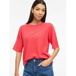 Kurzarmpullover Vila "VIMALU O-NECK 2/4 KNIT TOP-NOOS", Damen, Gr. M, hibiscus detail:melange, Strick, Obermaterial: 50% Polyester, 30% Viskose, 20% Nylon, meliert, oversize kurz, Rundhals, Pullover