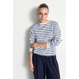 Sweatshirt RICHROYAL, Damen, Gr. L, royal blau, Sweatware, Obermaterial: 65% Baumwolle, 35% Polyester, geringelt, gestreift, bequem h&uuml;ftlang, Rundhals, Rippb&uuml;ndchen, Sweatshirts Sweatshirt, im dezenten oversized Look, mit Bruststickerei