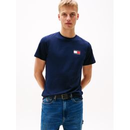 T-Shirt Tommy Jeans "TJM SLIM FIT ESSENTIAL FLAG", Herren, Gr. S, blau (schwarz night navy), Single Jersey, Obermaterial: 100% Baumwolle, unifarben, slim fit normal, Rundhals, eingesetzt abgesteppte Kante, Shirts T-Shirt, mit Rundhalsausschnitt