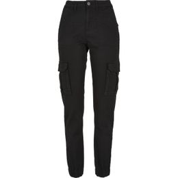 Stoffhose Urban Classics "Urban Classics Damen Ladies Cotton Twill Utility Pants", Damen, Gr. 28, Normalgr&ouml;&szlig;en, schwarz, 98% Baumwolle, 2% Elasthan, unifarben, relaxed fit, Hosen Stoffhose